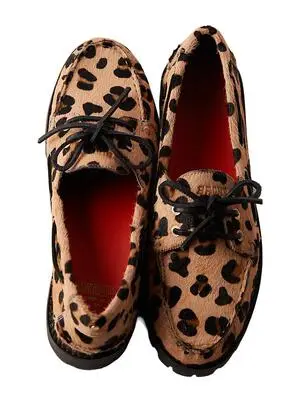 BRONX Printed Hair-On Leather Boat Shoes Brown/oatmilk/black