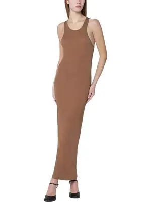ENTIRE STUDIOS Crew Neck Midi Dress - Brown