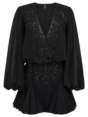 House Of Cb Gianna Hand-beaded Woven Mini Dress - Black