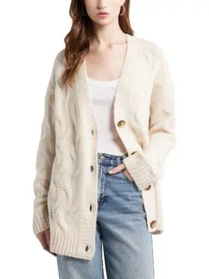 Treasure & Bond Oversized Cable Stitch Cardigan - Beige Oatmeal Light Heather