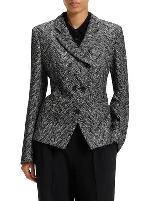 BOSS Jiarna Double-breasted Blazer - Monochrome Herringbone