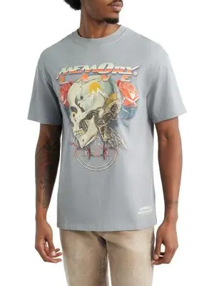 MEMORY LANE Skull Roses Cotton Graphic T-shirt - Grey
