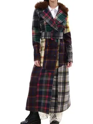 AZALEA WANG Cadault Plaid Patchwork Trench Coat - Brown Multi