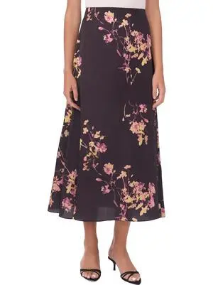 Vince Camuto Floral Print Midi Skirt - Rich Black