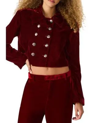 Steve Madden Tonia Velvet Double Breasted Crop Jacket - Red Velvet