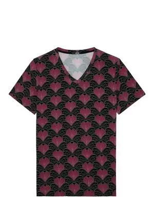 HOM Carlyle Tee-shirt V Neck - Bordeaux Print