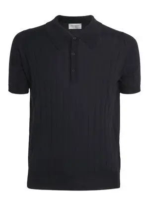 John Smedley Wool-cotton Ribbed Williams Polo Shirt - Navy