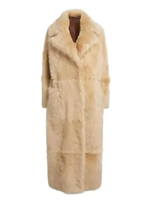 Nour Hammour Shearling Evita Long Coat - Beige