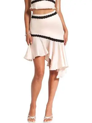 MISS CIRCLE Lace Trim Satin Skirt - Beige
