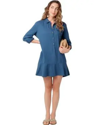 CABANA LIFE Gauze Button Front Shirt Dress - Harbor