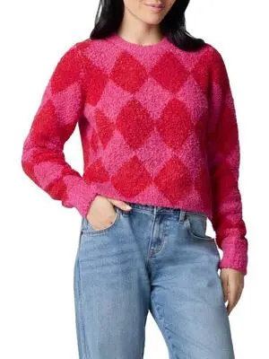 FLORENCE BY MILLS Argyle Chenille Crop Sweater - Scarlet/pink