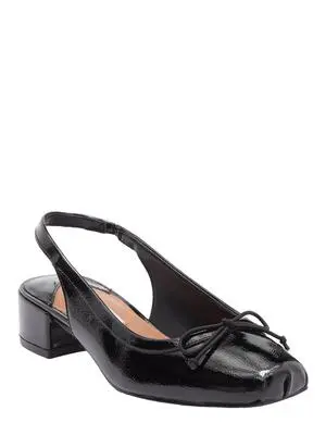 Steve Madden Loved Square Toe Patent Leather Slingback Pump - Black Crinkle Patent