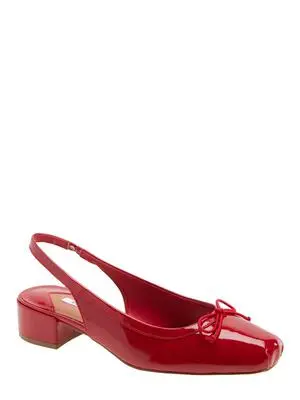 Steve Madden Loved Square Toe Patent Leather Slingback Pump - Red Crinkle Patent