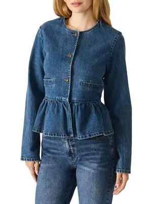 Steve Madden Abigale Peplum Denim Jacket - Dark Navy