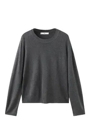 Mango Fine Knit Crewneck Sweater Dark Heather Grey