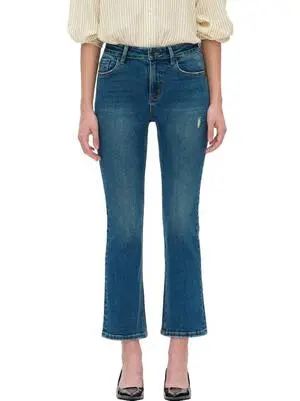 BAYEAS High-waist Crop Flare Jeans - Vintage Medium Blue