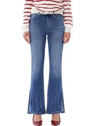 BAYEAS Printed Flare Jeans - Light Blue