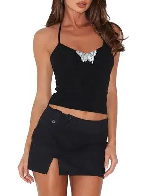 TIGER MIST Celestine Embroidered Butterfly Halter Top Black
