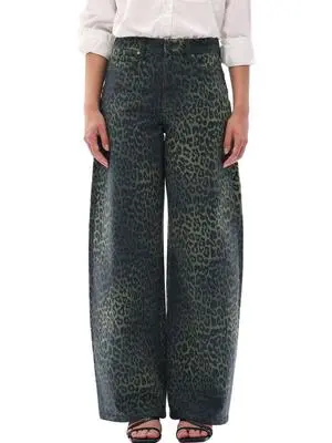 BAYEAS High Waist Barrel Leopard Print Jeans
