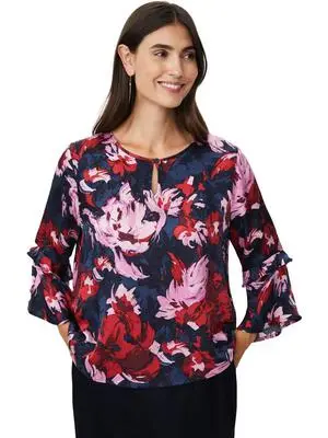 MASAI COPENHAGEN Mabimelda Keyhole Floral Top - Scarlet Sage