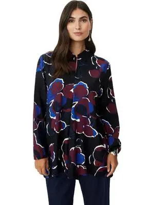 MASAI COPENHAGEN Grivon Collared Long Sleeve Floral Tunic - Tawny Port