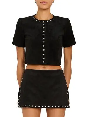 Amanda Uprichard Braswell Suede Top With Metal Buttons - Black