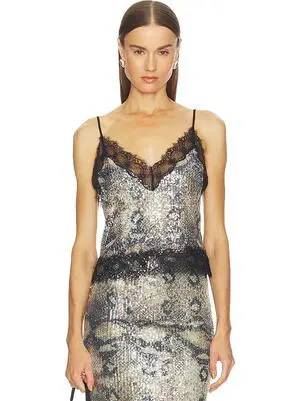 LE SUPERBE Glossy Snake Lace Cami Top