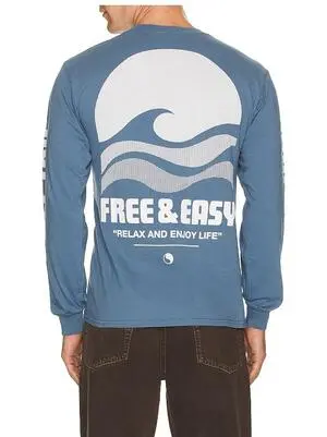 FREE & EASY High Sea Long Sleeve Tee In Blue - Denim Blue