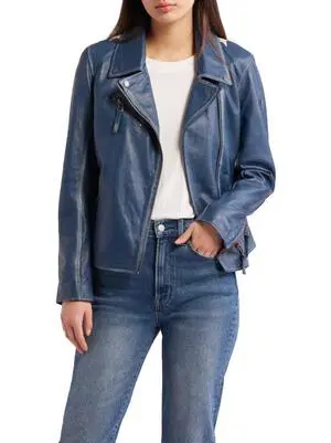 Mauritius Christy Leather Moto Jacket - Americana Blue