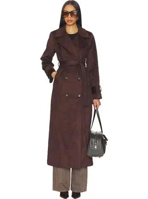 SNDYS Sutton Faux Suede Trench Coat - Chocolate