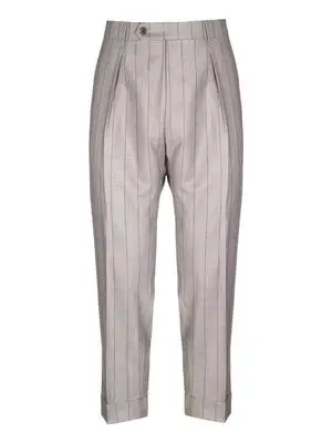 BERWICH Pinstripe Pleated Tailored Trousers - Grey