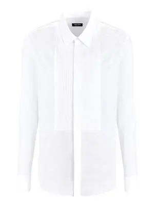 Giorgio Armani Cotton Tuxedo Shirt With Pleated Detail - White