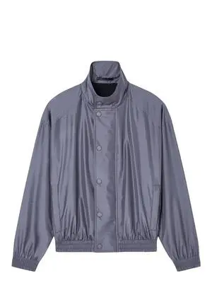 Giorgio Armani Blouson In Pure Silk Technical Canvas Blue