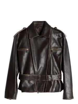 7 For All Mankind Leather Biker Jacket - Brown