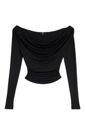 7 For All Mankind Long Sleeve Draped Top - Black