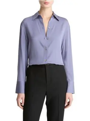 Vince Stretch-silk Button-front Blouse - Natural