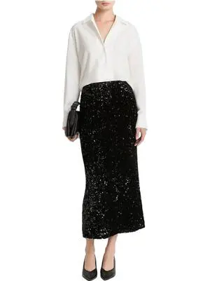 Vince Sequined Velvet Column Skirt - Black
