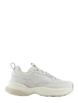 Emporio Armani Leather Sneakers With Velvet Details And Signature Logo - White