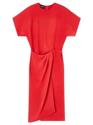 Giorgio Armani Midi Dress In Washed Silk Crêpe - Red