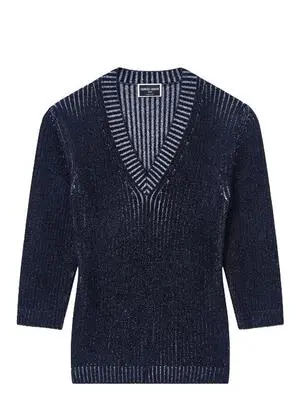 Giorgio Armani Virgin Wool And Viscose V-neck Jumper - Blue / White