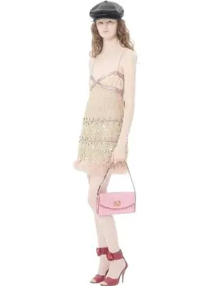 Valentino Garavani Devain Small Shoulder Bag In Cloqué Jacquard Fabric - Pink