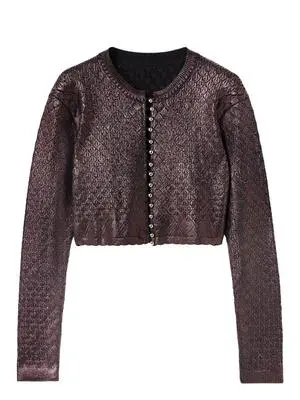 Rabanne Cropped Metallic Jacquard-knit Cardigan - Purple