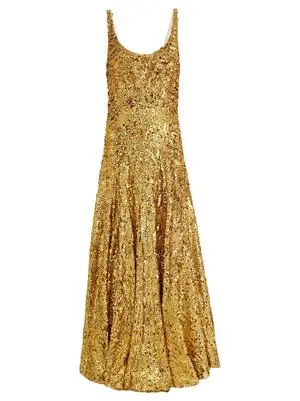 Rabanne Sequined Crepe De Chine Maxi Dress - Gold