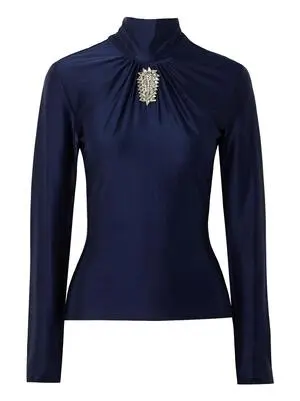 Rabanne Crystal-embellished Satin-jersey Top - Blue