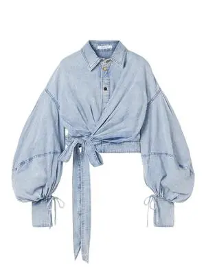 Zimmermann Cropped Wrap-effect Denim Top - Blue