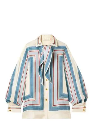 Zimmermann Tie-neck Striped Silk-twill Shirt - Blue