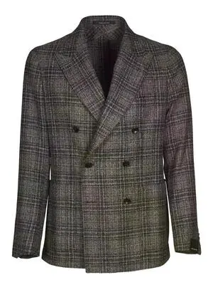 Tagliatore Double-breasted Check Suit Jacket - Grey
