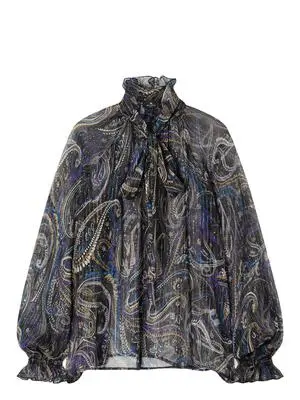 Etro Printed Metallic Silk-crepon Blouse - Purple