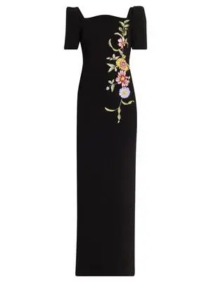 Rickie Freeman For Teri Jon Scalloped Embroidered Stretch Crepe Gown Black Mult