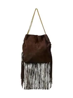 Veronica Beard Slouch Suede Shoulder Bag With Fringe - Brown